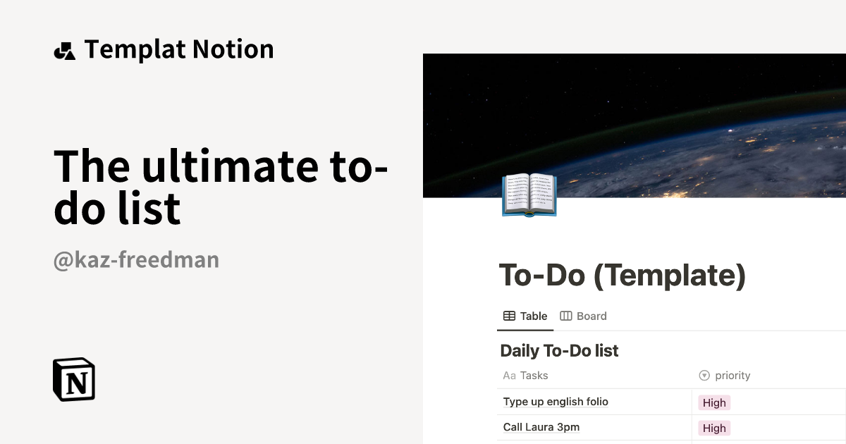 Templat The ultimate to-do list | Notion Marketplace