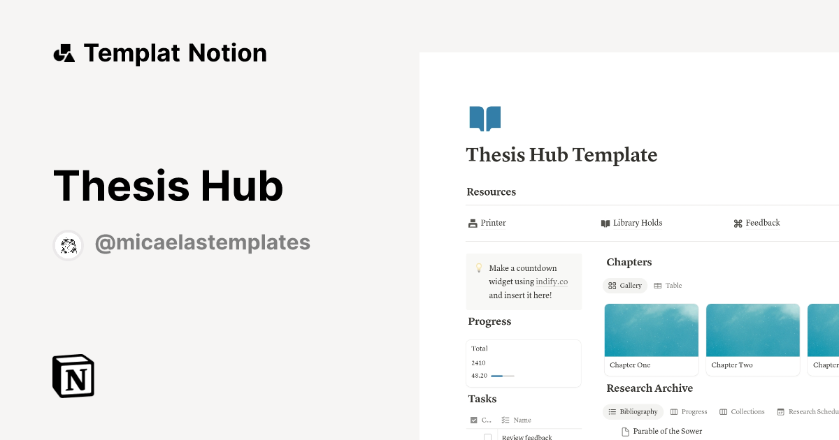 Thesis Hub Templat oleh Micaela's Templates | Notion Marketplace
