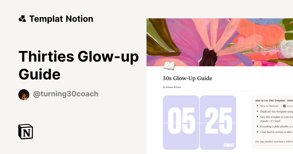 Templat Thirties Glow-up Guide | Notion Marketplace