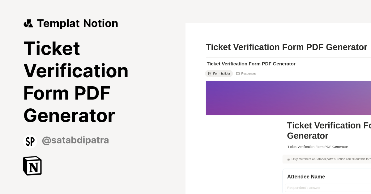 Ticket Verification Form PDF Generator Templat oleh Satabdi Patra ...