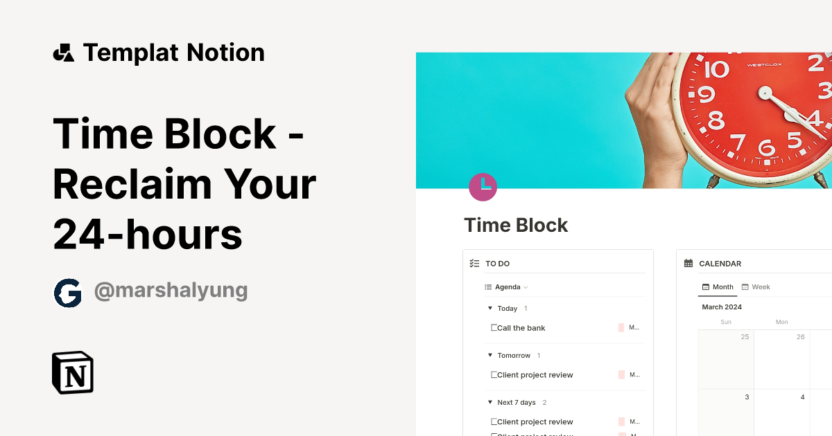 Templat Time Block - Reclaim Your 24-hours | Notion Marketplace