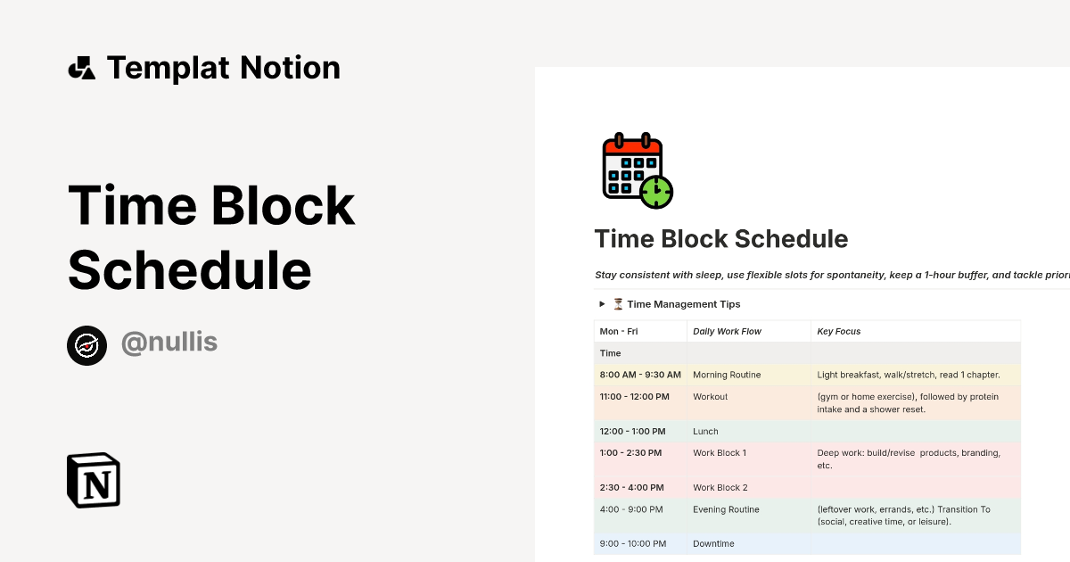 Templat Time Block Schedule | Notion Marketplace