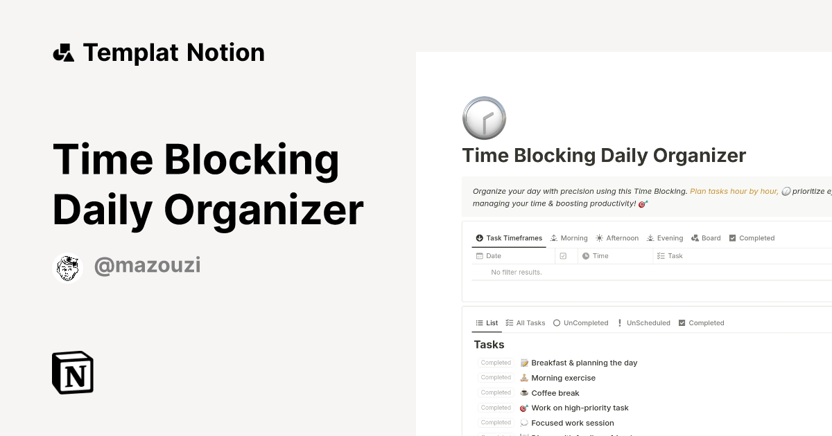 Templat Time Blocking Daily Organizer | Notion Marketplace