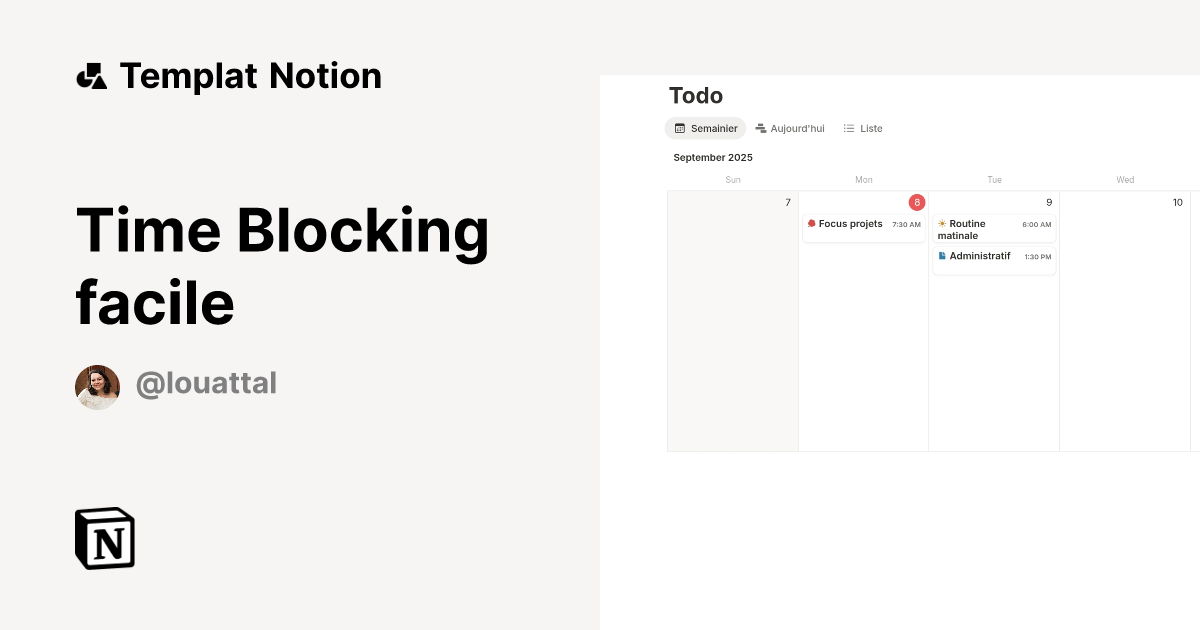 Time Blocking facile Templat oleh Lou Attal Studio | Notion Marketplace