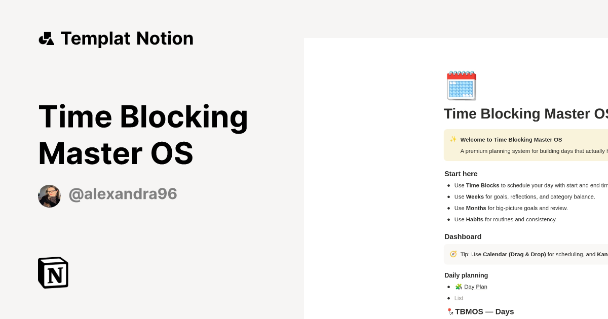 Templat Time Blocking Master OS | Notion Marketplace