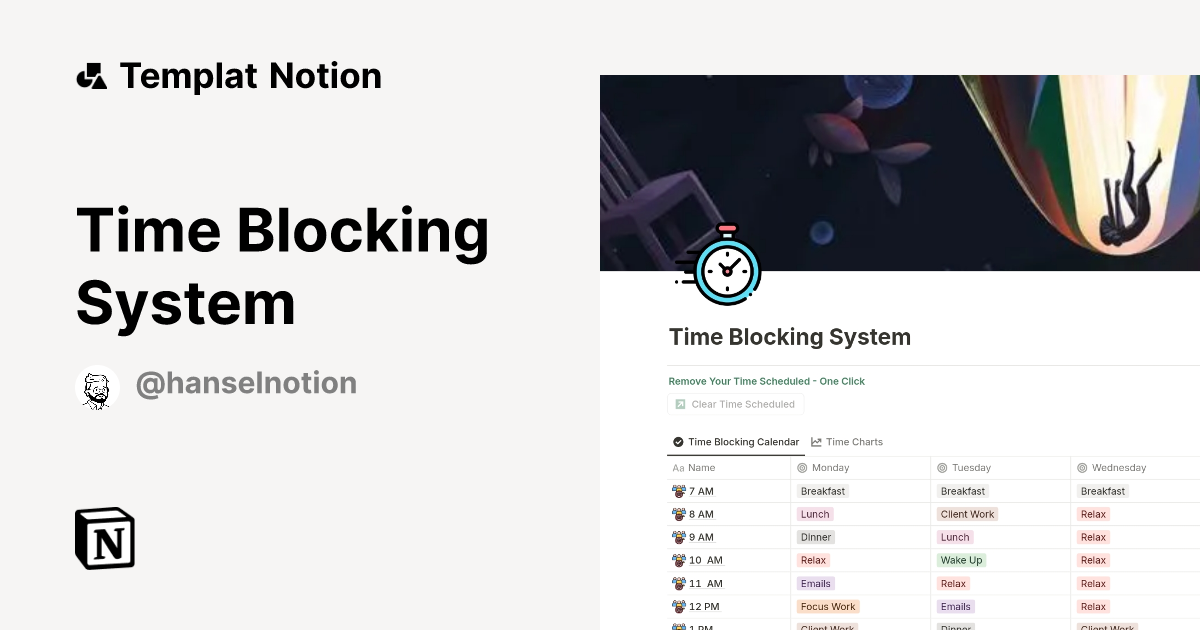 Time Blocking System Templat oleh Hansel Systems | Notion Marketplace