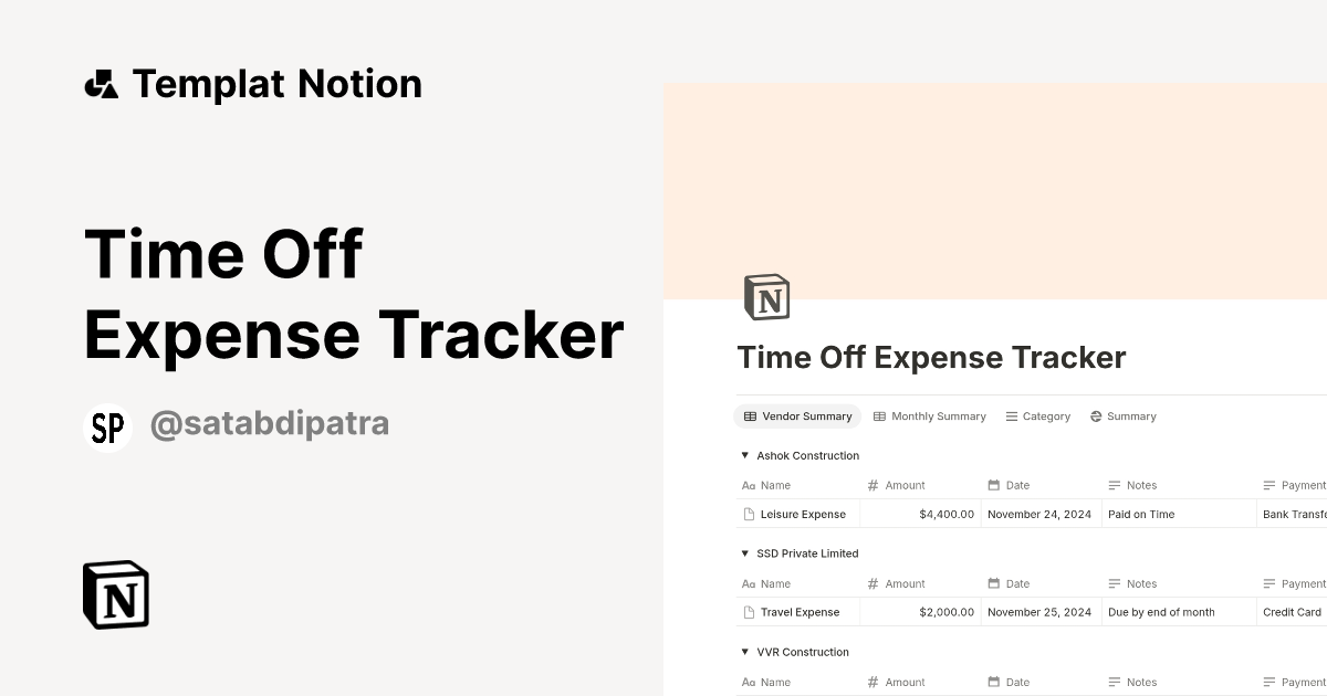 Templat Time Off Expense Tracker | Notion Marketplace