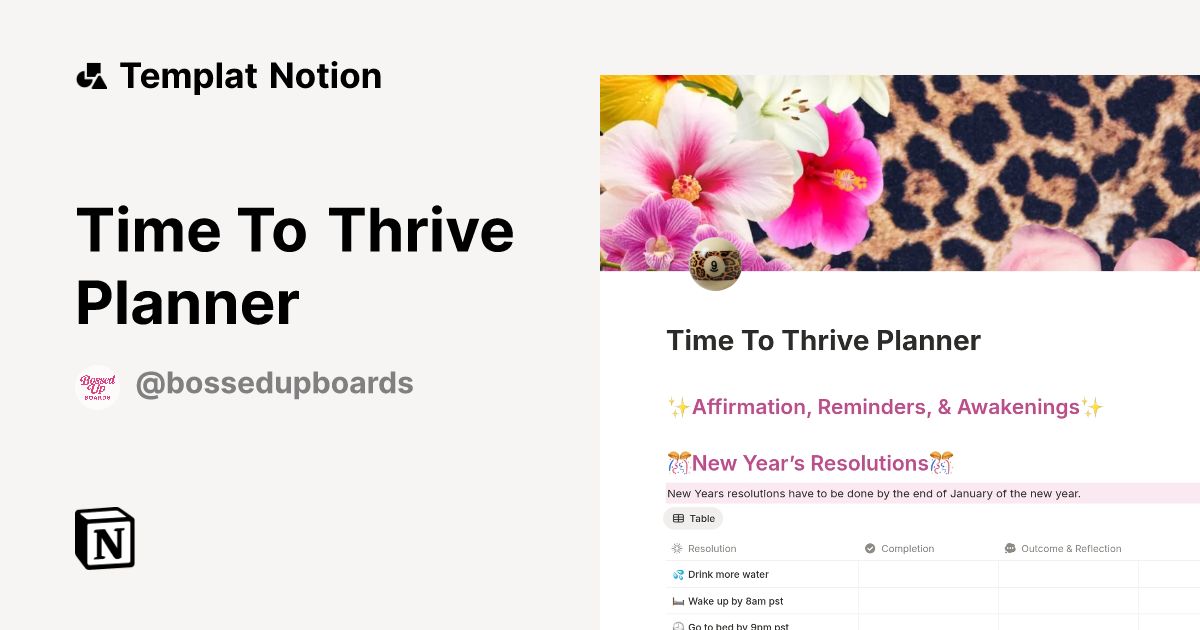 Templat Time To Thrive Planner | Notion Marketplace