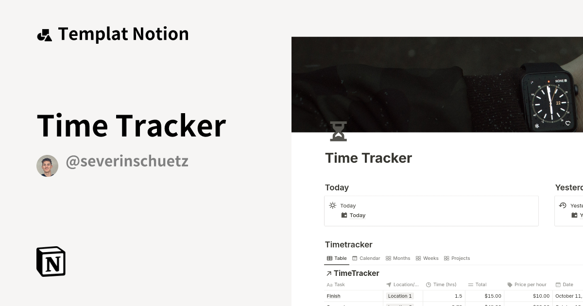 Time Tracker Templat oleh Severin Schuetz | Notion Marketplace
