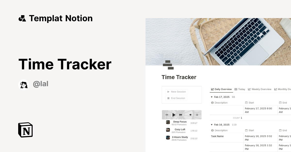 Time Tracker Templat oleh Lâl | Notion Marketplace