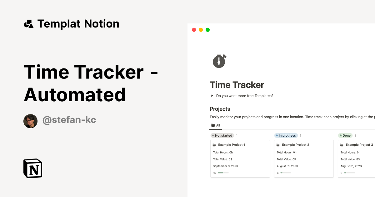 Time Tracker - Automated Templat oleh Stefan Kc | Notion Marketplace