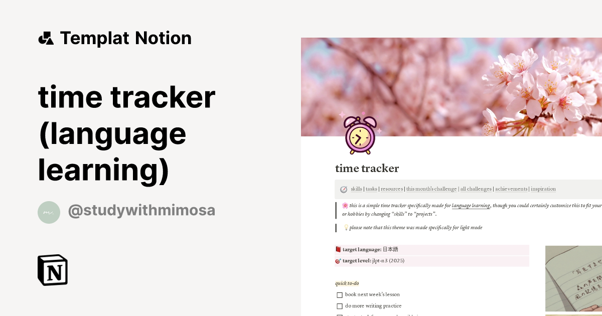 Templat time tracker (language learning) | Notion Marketplace