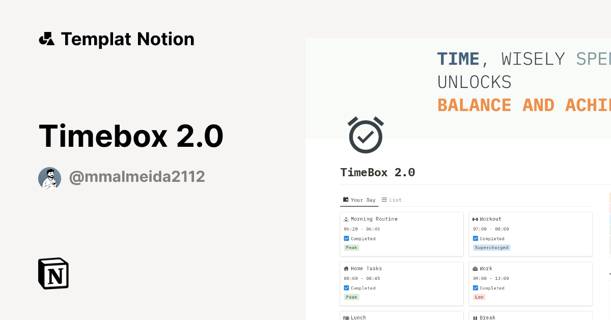 Timebox 2.0 Templat oleh Marcelo Almeida | Notion Marketplace