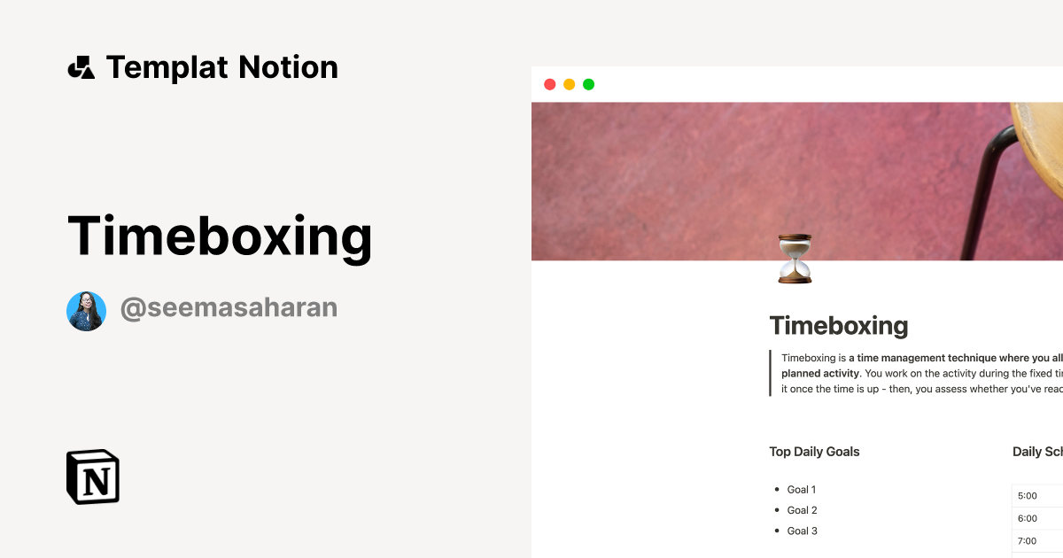 Timeboxing Templat oleh Seema Saharan | Notion Marketplace