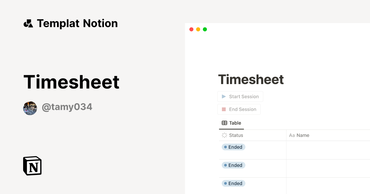 Timesheet Templat oleh Tamy034 | Notion Marketplace
