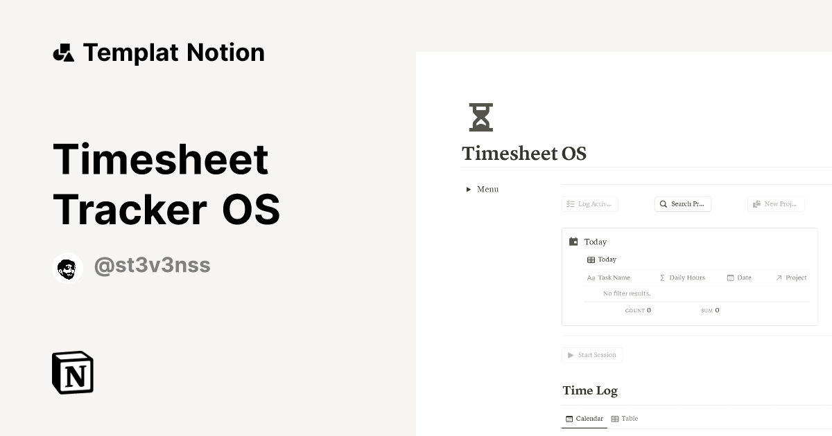 Timesheet Tracker OS Templat oleh St3v3nsS | Notion Marketplace