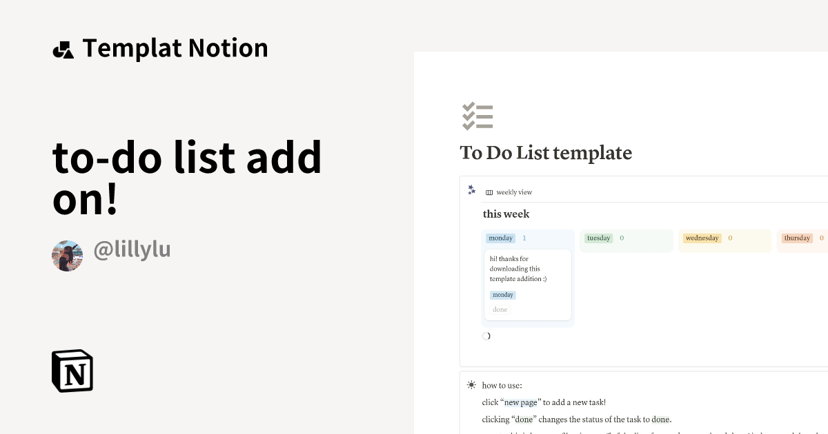 Templat to-do list add on! | Notion Marketplace