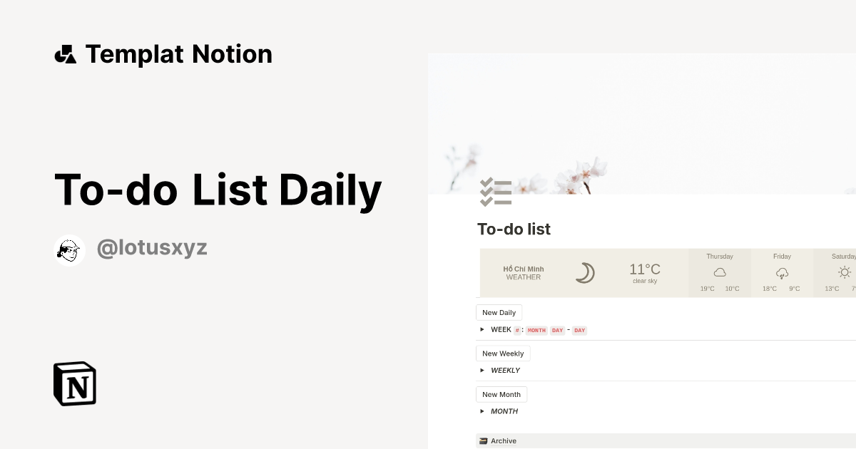 To-do List Daily Templat oleh Lotus Notion | Notion Marketplace