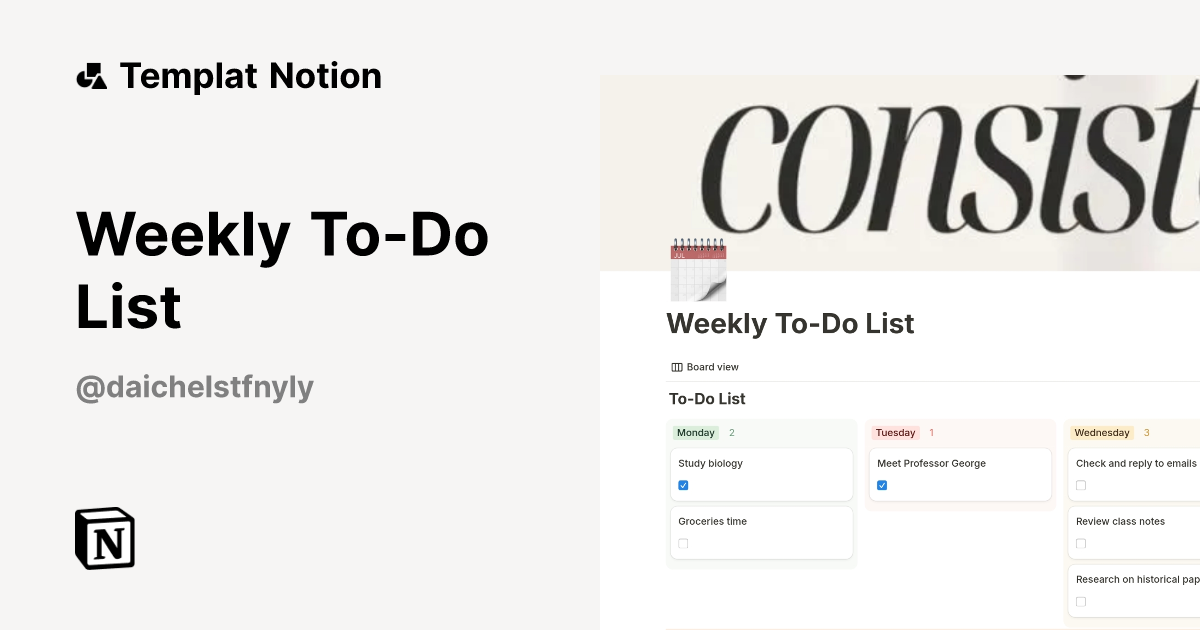 Weekly To-Do List Templat oleh daichelstfnyly | Notion Marketplace