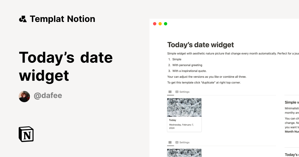 Templat Today’s date widget | Notion Marketplace