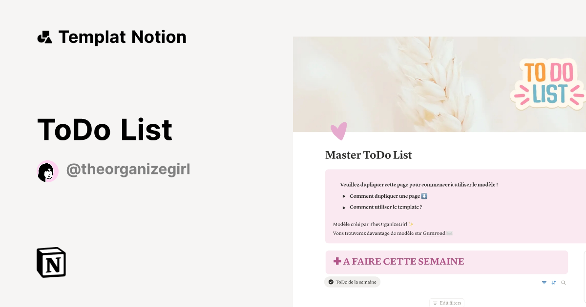 ToDo List Templat oleh TheOrganizeGirl | Notion Marketplace