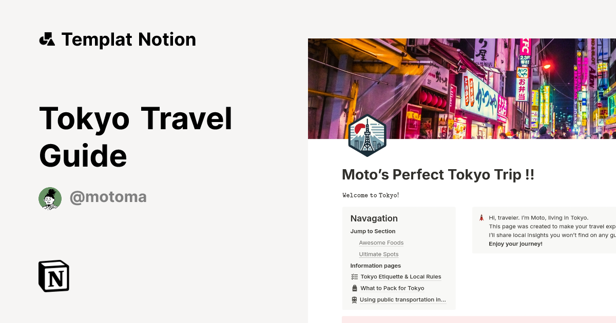 Tokyo Travel Guide Templat oleh MOTOMA | Notion Marketplace