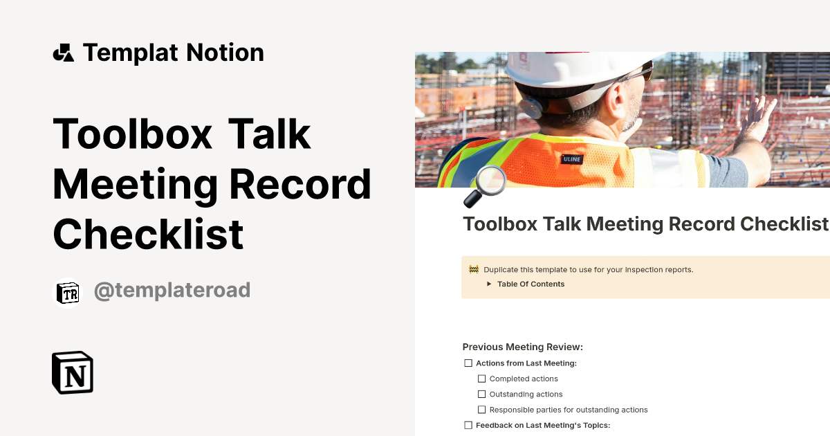 Templat Toolbox Talk Meeting Record Checklist | Notion Marketplace