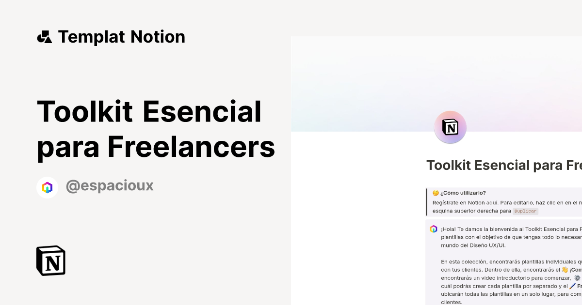 Toolkit Esencial para Freelancers Templat oleh Espacio UX | Notion Marketplace