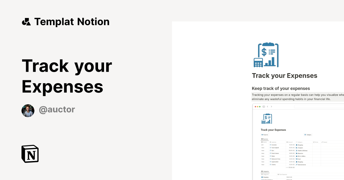 Track your Expenses Templat oleh Auctor | Notion Marketplace