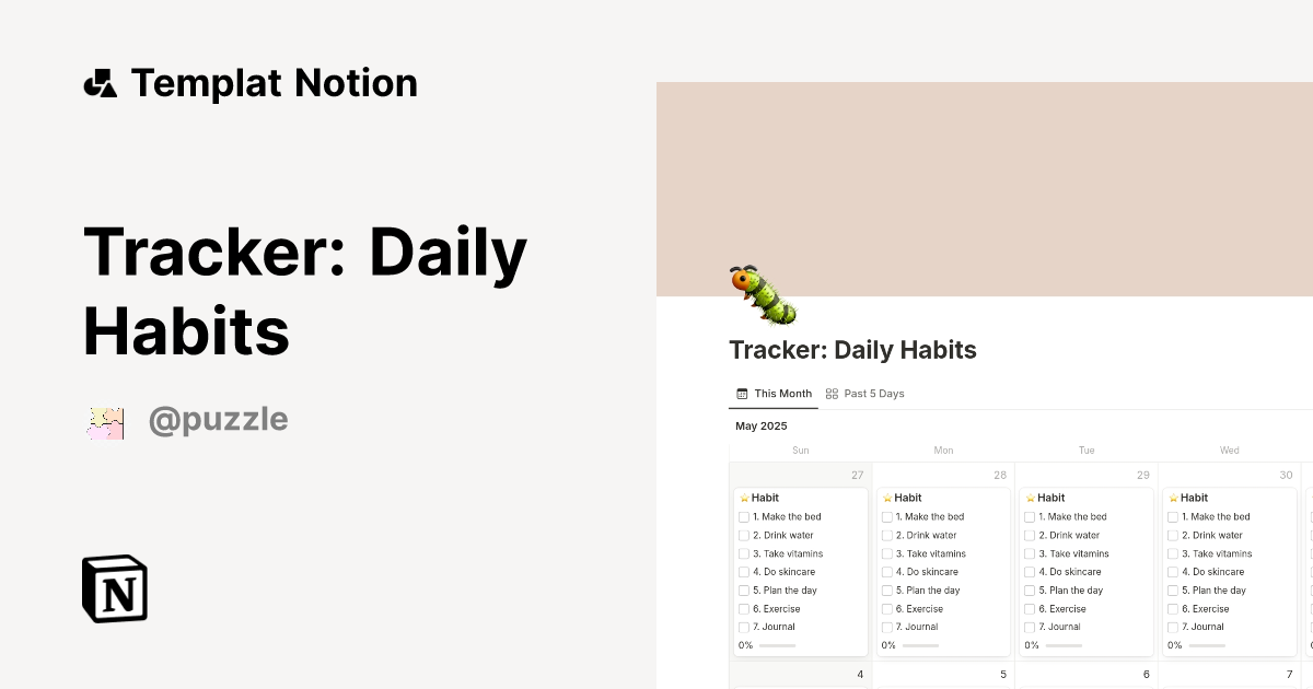 Tracker: Daily Habits Templat oleh Puzzle | Notion Marketplace