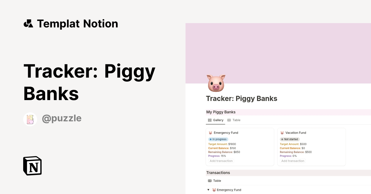 Templat Tracker: Piggy Banks | Notion Marketplace