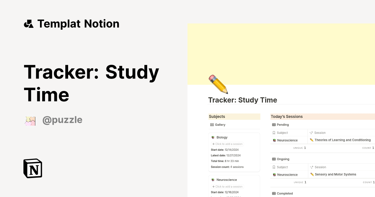 Templat Tracker: Study Time | Notion Marketplace