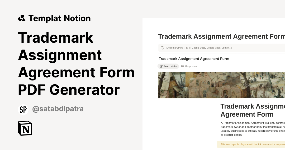 Templat Trademark Assignment Agreement Form PDF Generator | Notion ...