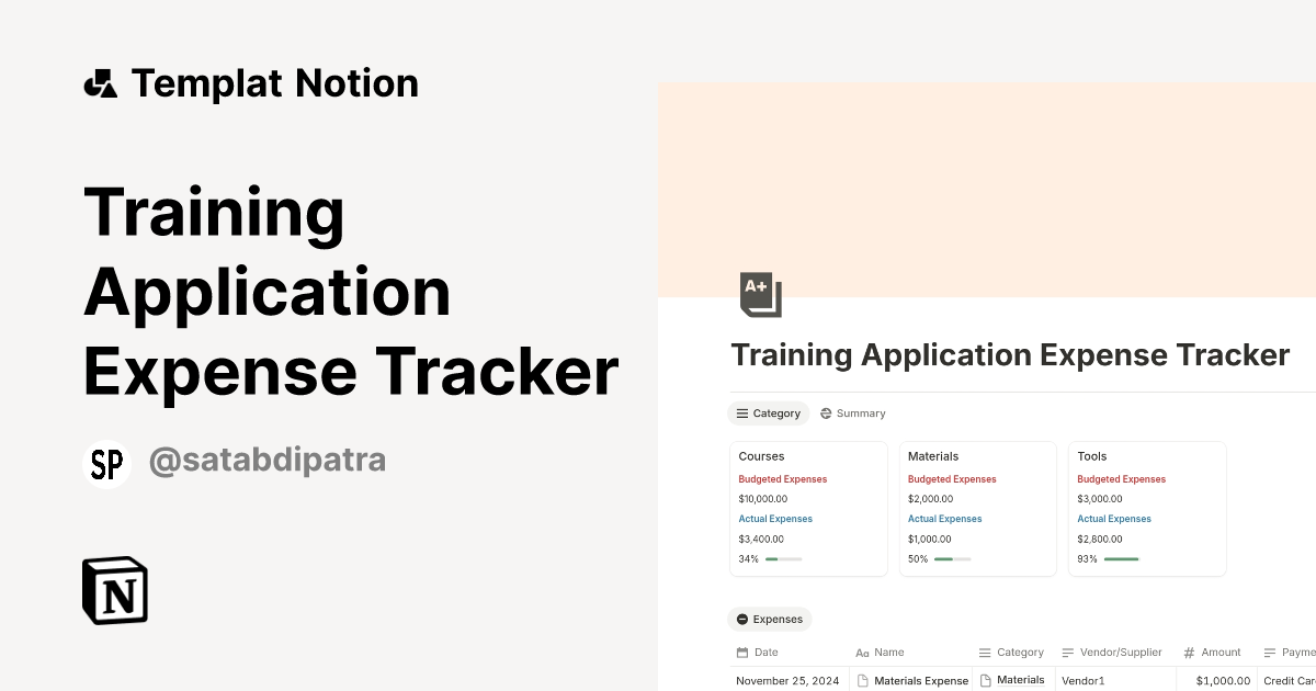 Templat Training Application Expense Tracker | Notion Marketplace