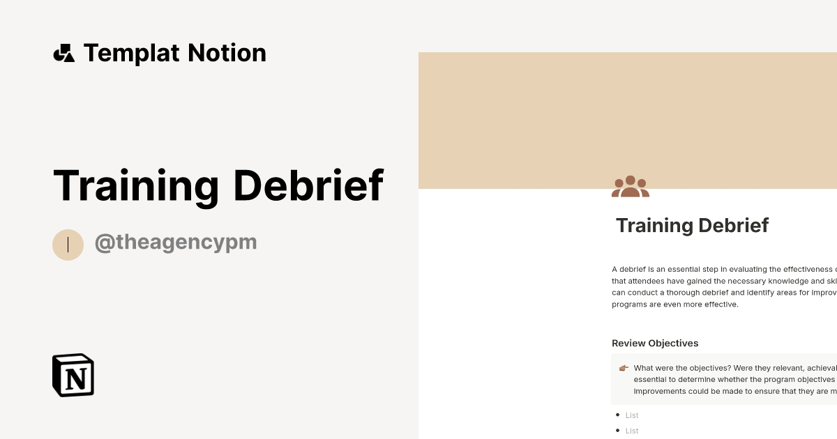 Training Debrief Templat oleh The Agency PM | Notion Marketplace