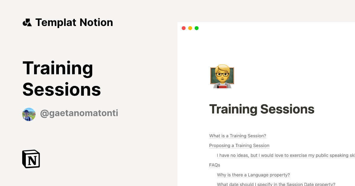 Training Sessions Templat oleh Gaetano Matonti | Notion Marketplace