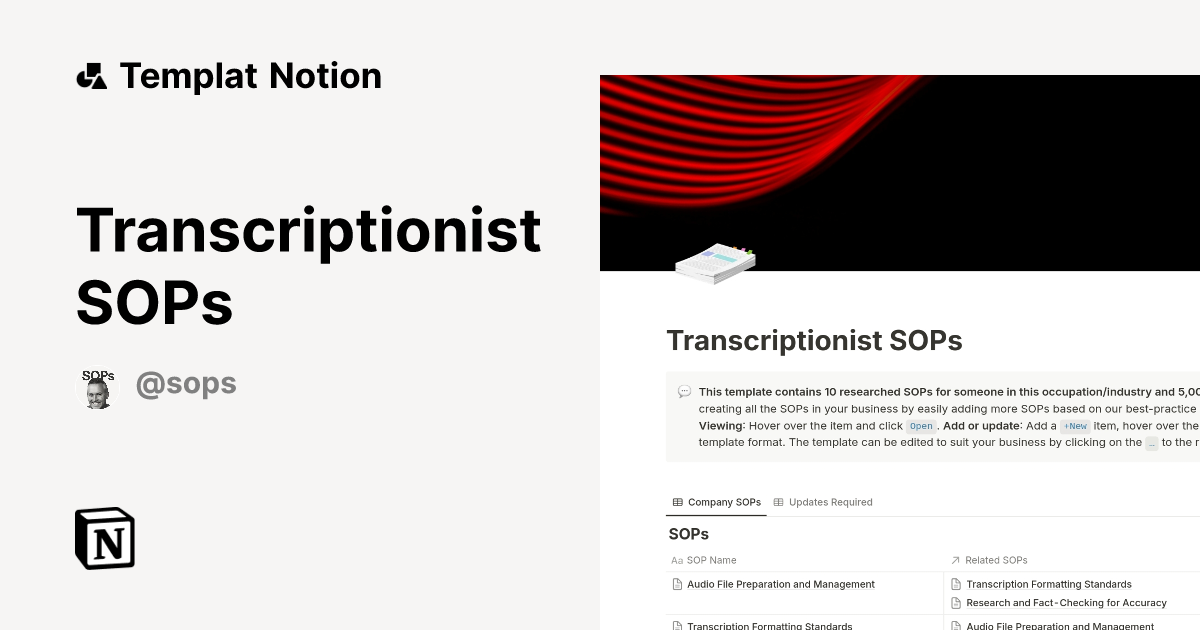 Templat Transcriptionist SOPs | Notion Marketplace