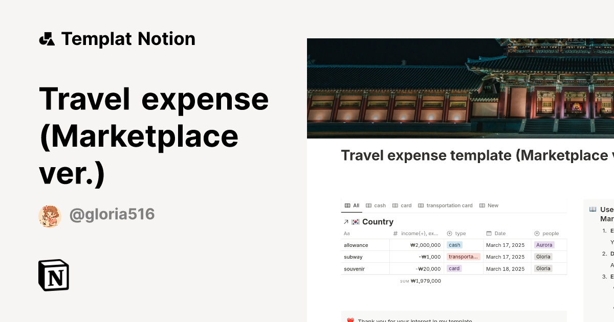 Templat Travel expense (Marketplace ver.) | Notion Marketplace