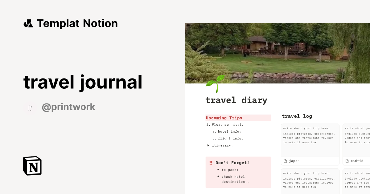 Templat travel journal | Notion Marketplace