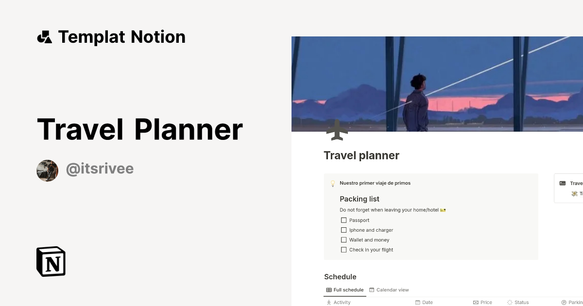 Travel Planner Templat oleh Rive | Notion Marketplace