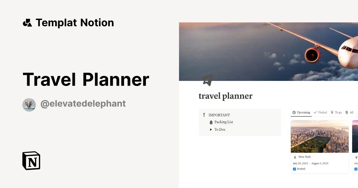 Travel Planner Templat oleh Elevated Elephant | Notion Marketplace