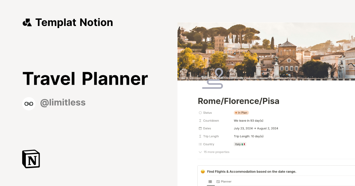 Travel Planner Templat oleh Limitless Notion | Notion Marketplace
