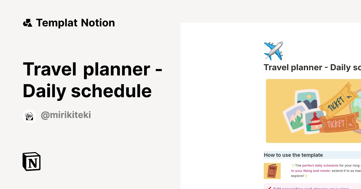 Travel planner - Daily schedule Templat oleh Miri Creates | Notion ...