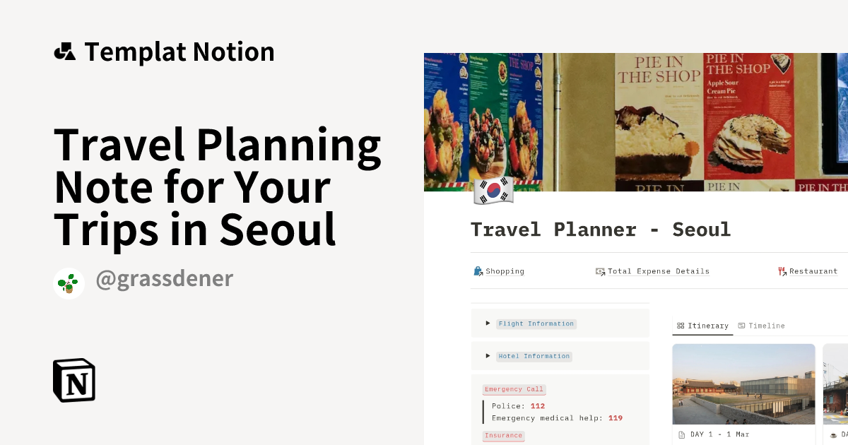 Templat Travel Planning Note for Your Trips in Seoul | Notion Marketplace