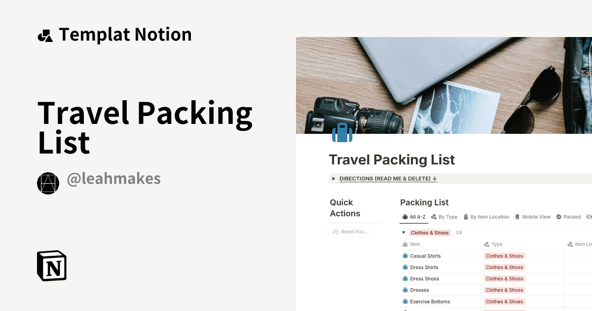 Templat Travel Packing List | Notion Marketplace
