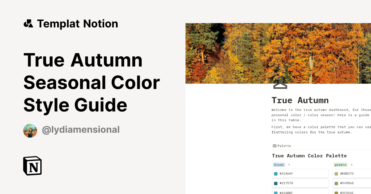 True Autumn Seasonal Color Style Guide Templat oleh Lydia | Notion ...
