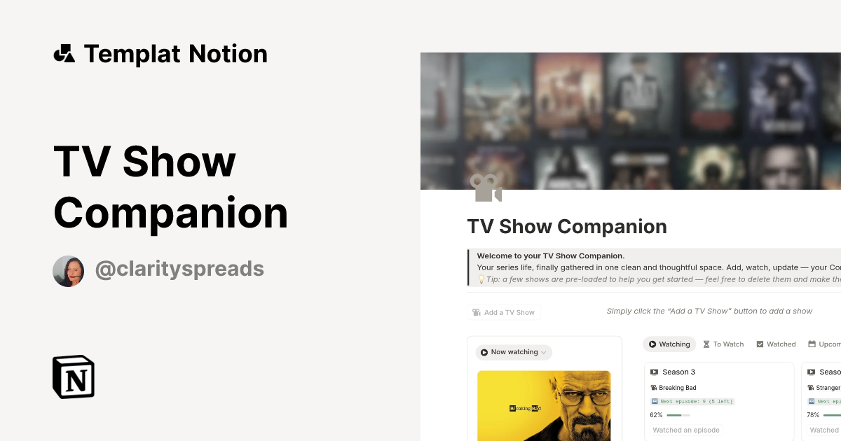 Templat TV Show Companion | Notion Marketplace