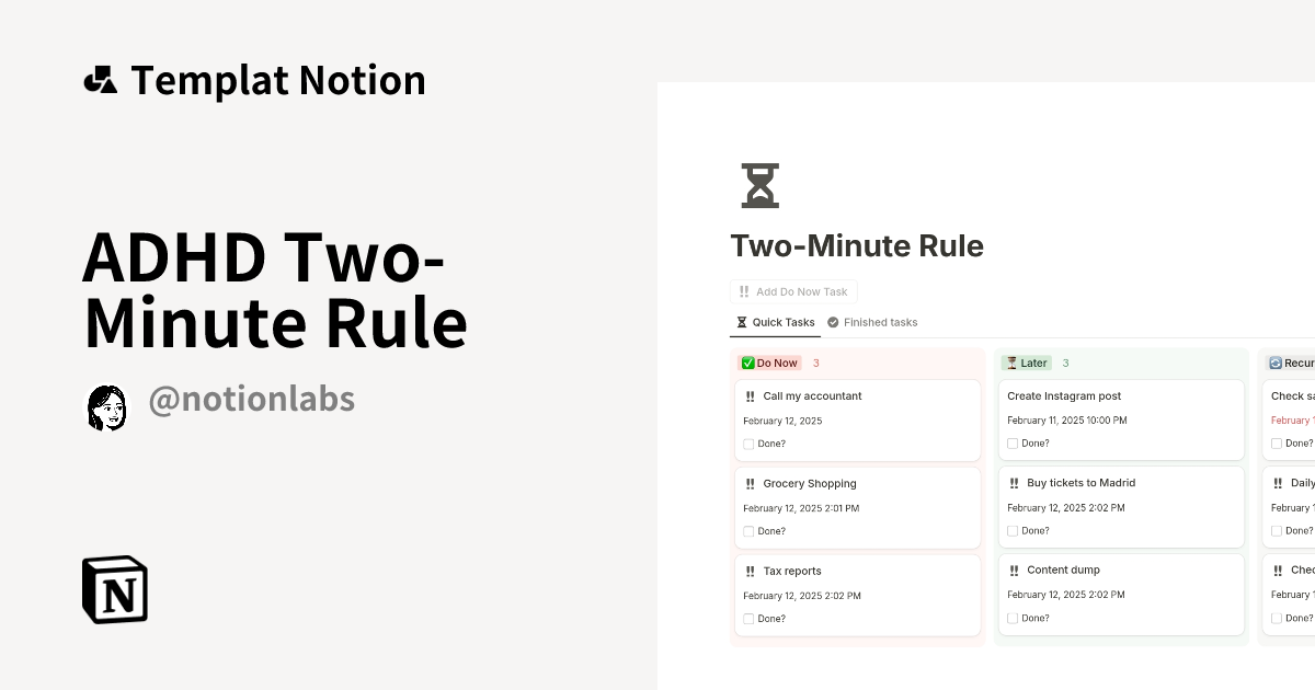 Templat ADHD Two-Minute Rule | Notion Marketplace