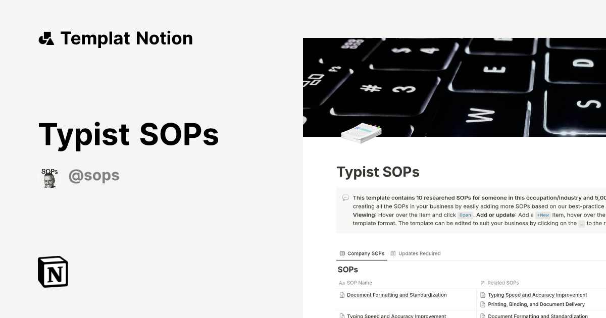 Templat Typist SOPs | Notion Marketplace