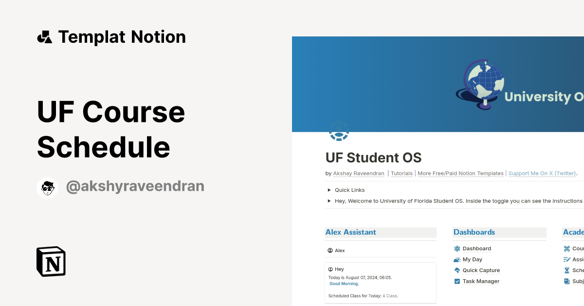 UF Course Schedule Templat oleh Akshay Raveendran | Notion Marketplace